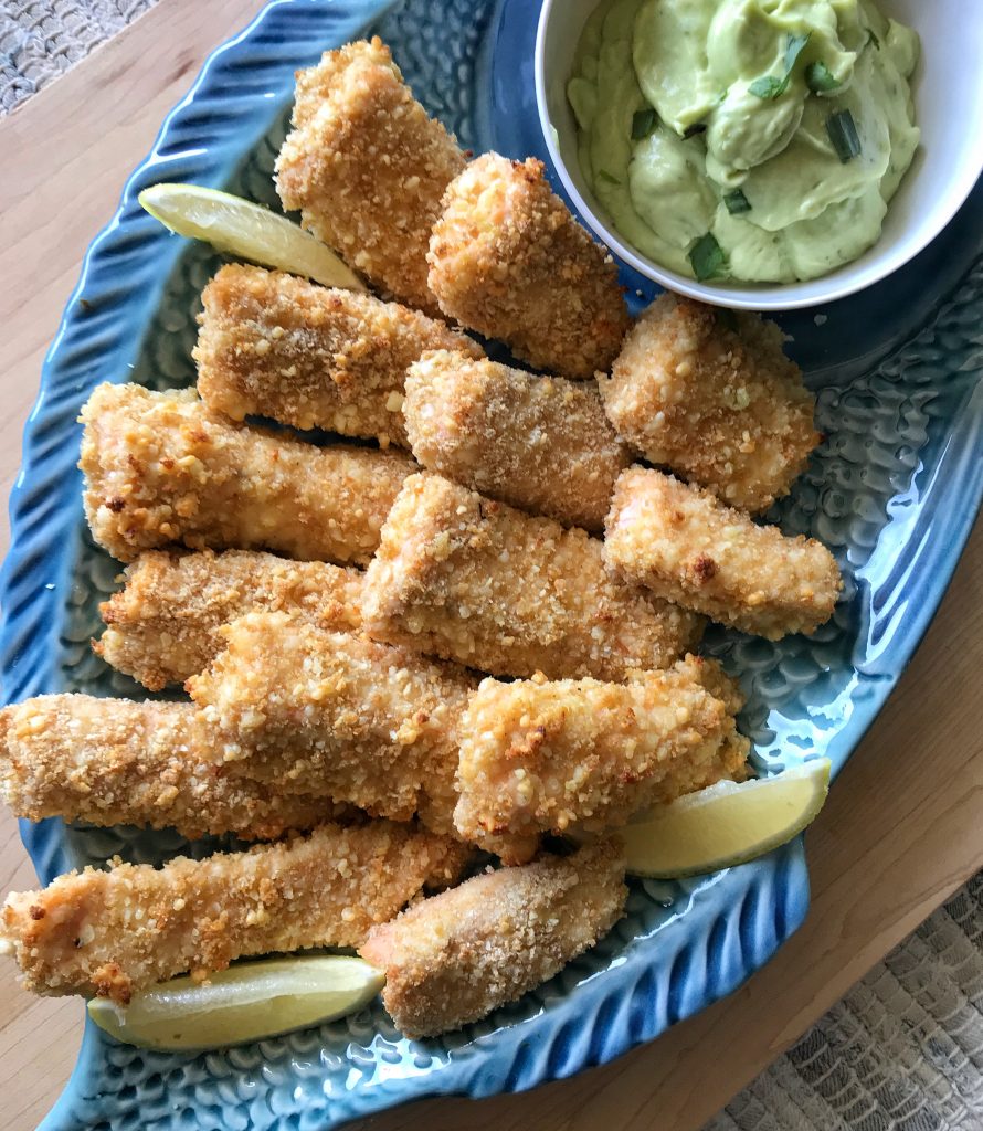 Parmesan Salmon Sticks with Zesty Avocado Dipping Sauce